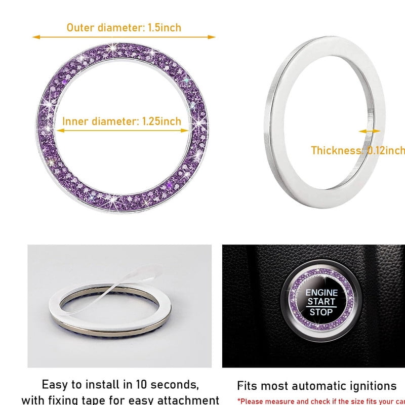 2Pcs Crystal Car Push Start Button Cover, Decorative Car Engine Start ...