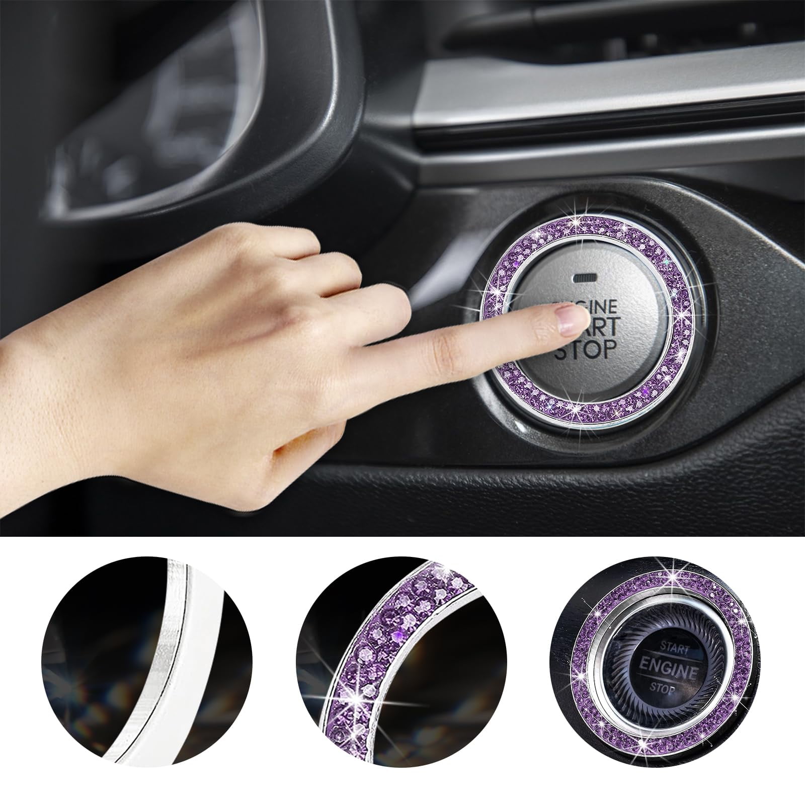 2Pcs Crystal Car Push Start Button Cover, Decorative Car Engine Start ...