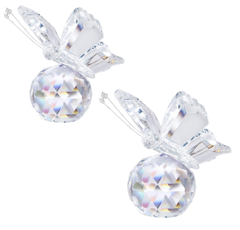 2Pcs Crystal Flying Butterfly with Crystal Ball Base Figurine ...