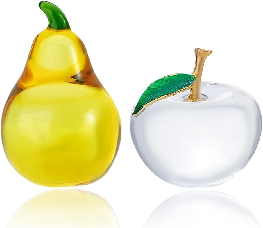 2Pcs Crystal Fruit Paperweight Glass Pear Paperweight Art Glass ...
