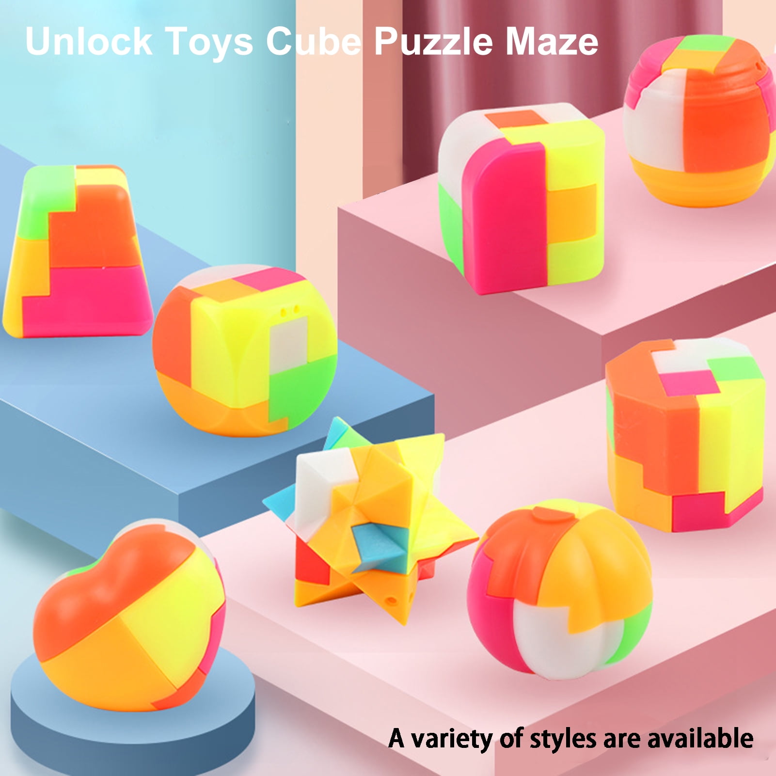 2Pcs Cube Puzzle Maze Toy Set Challenge Your Mind Fun Educational Game Multicolor Unlock Toys ...