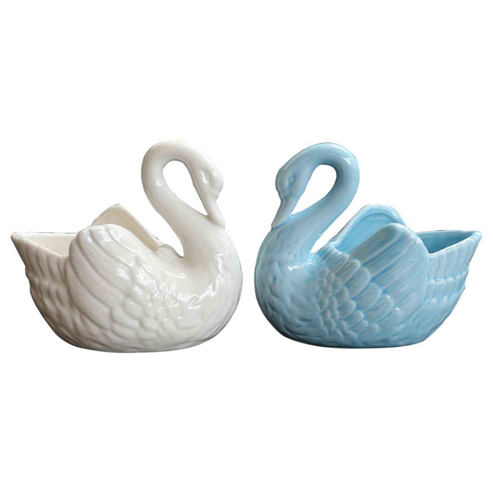 2Pcs Cute Elegant Swan-Shaped Ceramic Succulent Plant Pots, White+Blue ...