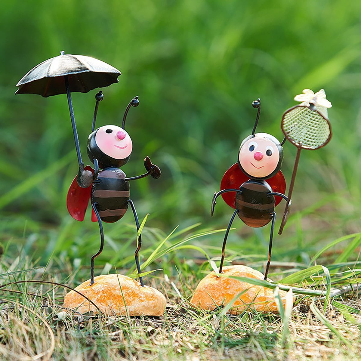 2Pcs Cute Metal Ladybug Statue Ladybug Figurine for Indoor & Outdoor ...