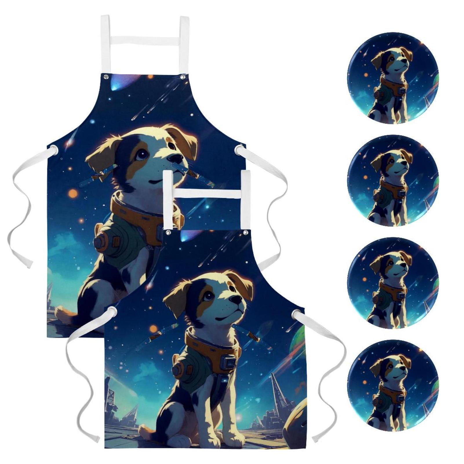 2Pcs Cute Space Dog Versatile Aprons Set - Kitchen, Baking,Cooking ...