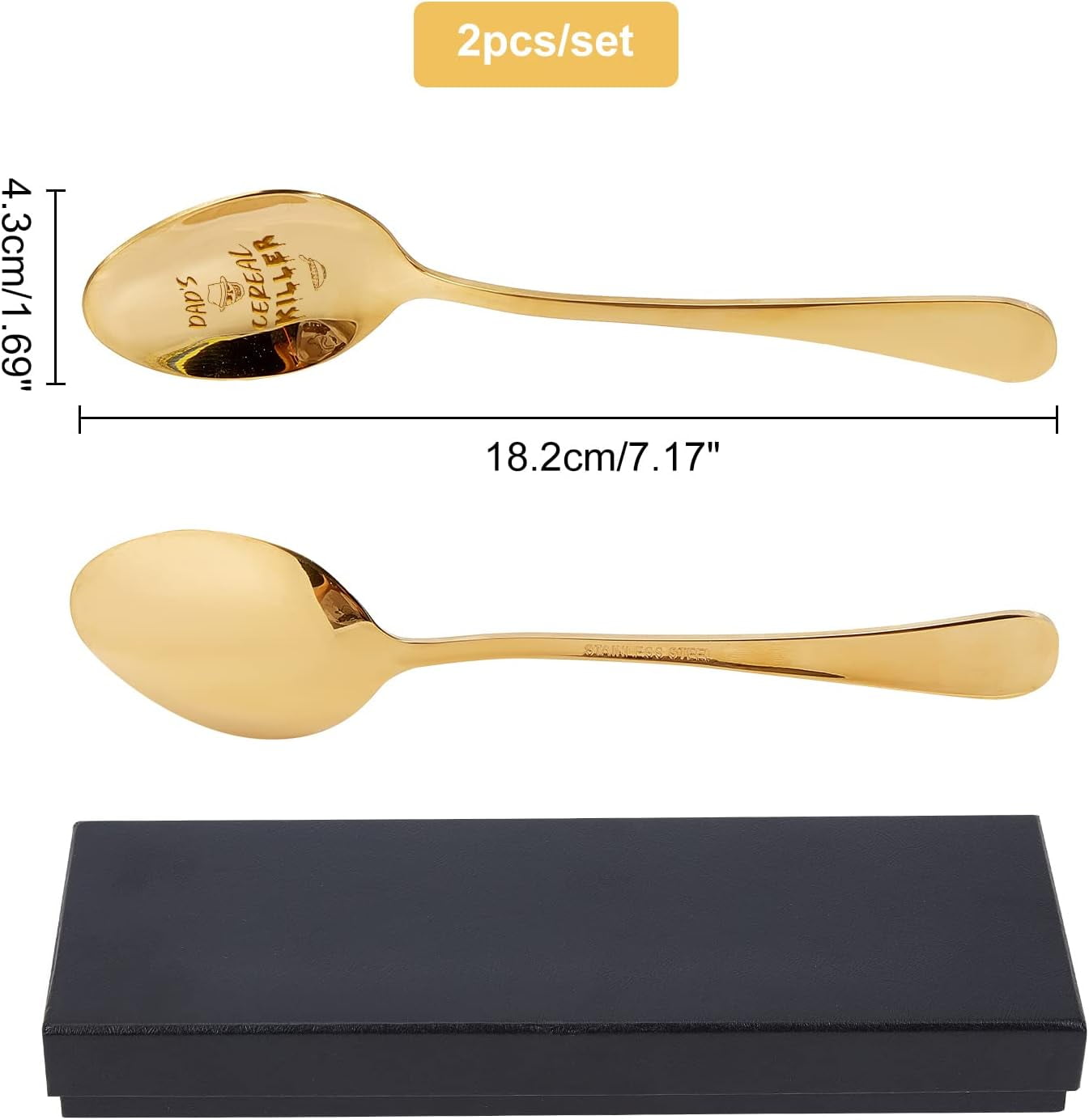 2Pcs Dad's Cereal Killer Spoon with Gift Box Golden Engraved Stainless ...
