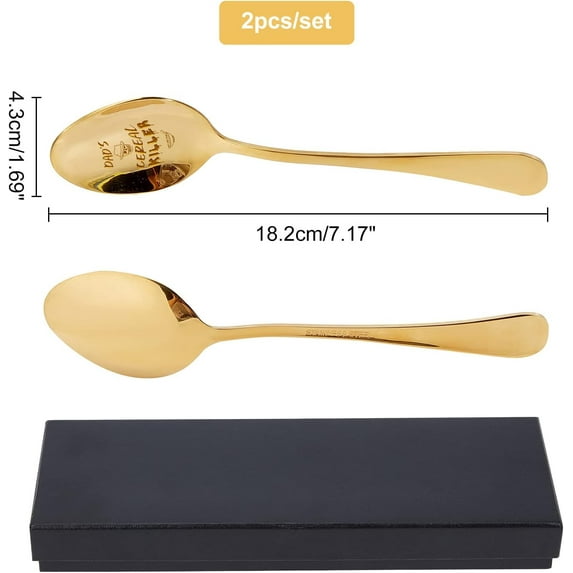 2Pcs Dad's Cereal Killer Spoon with Gift Box Golden Engraved Stainless Steel Table Spoons ...