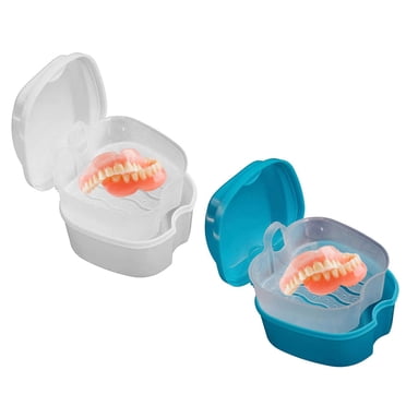 Denture Bath Case Cup Box Holder Storage Container with Denture Cleaner ...