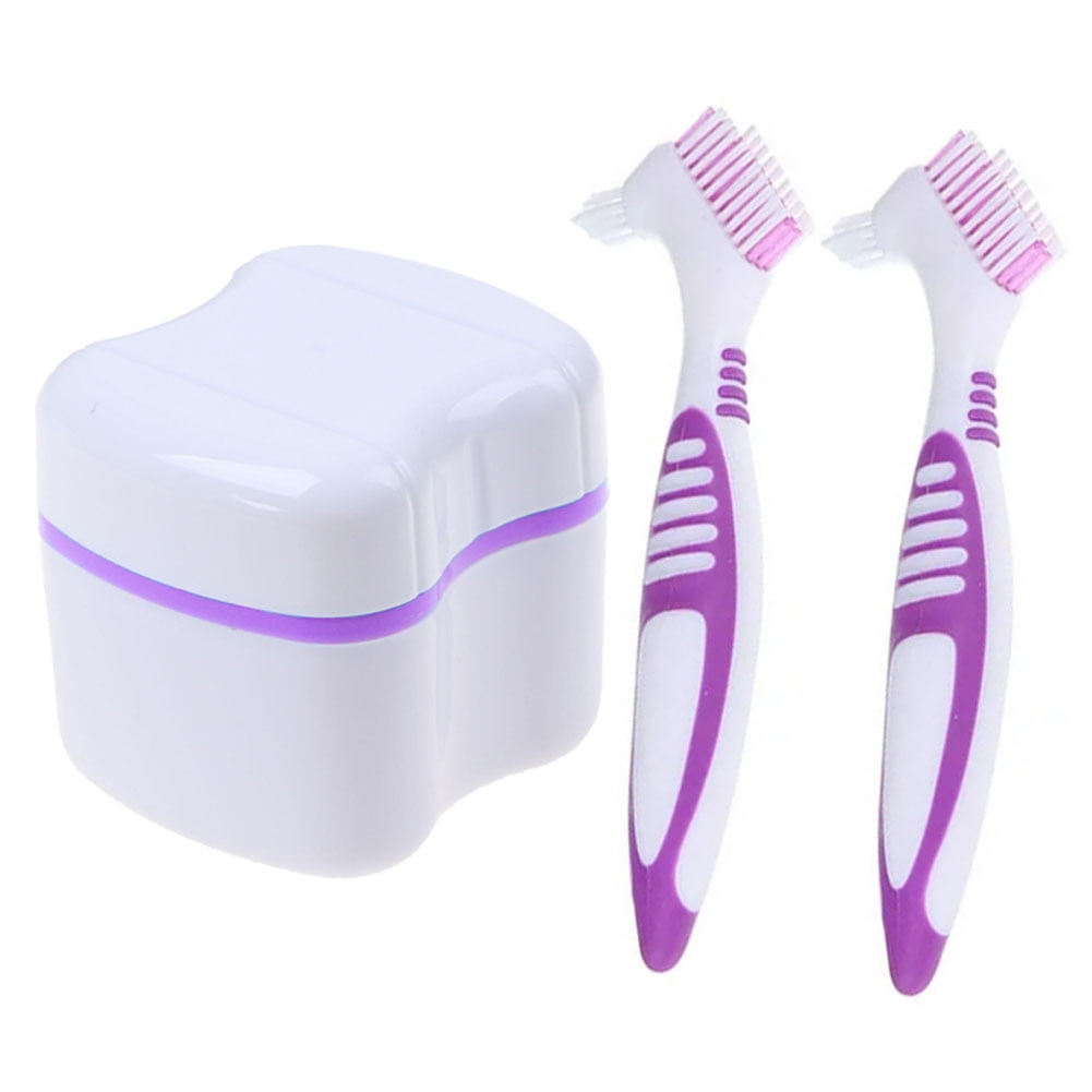 2Pcs Denture Cleaner Brushes with Denture Bath Cases Denture Cups ...