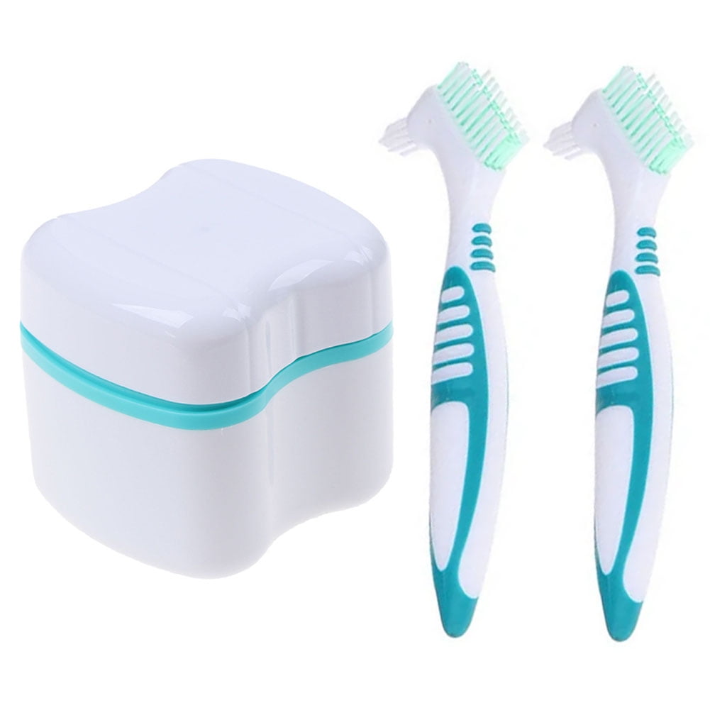 2Pcs Denture Cleaner Brushes with Denture Bath Cases Denture Cups ...