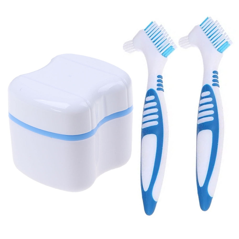 2Pcs Denture Cleaner Brushes with Denture Bath Cases Denture Cups ...