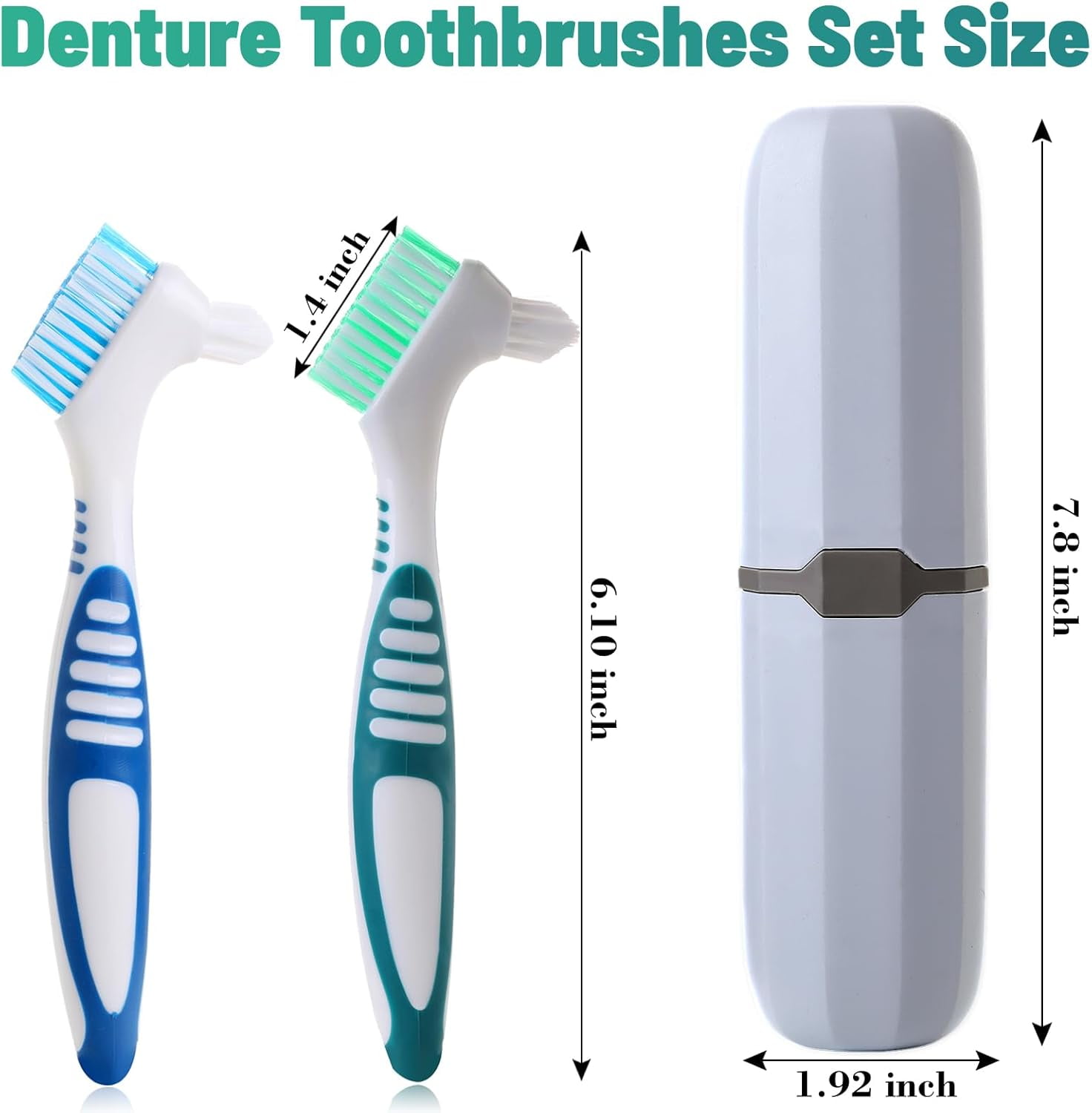 2Pcs Denture Cleaning Brush with Case Travel False Teeth Toothbrush ...