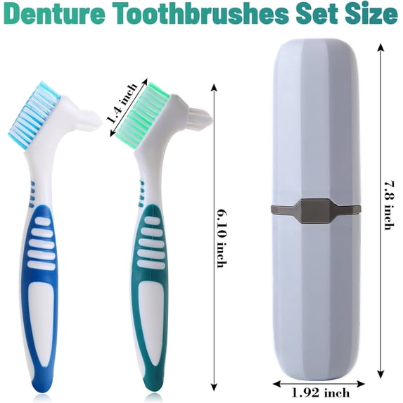 2Pcs Denture Cleaning Brush with Case Travel False Teeth Toothbrush ...