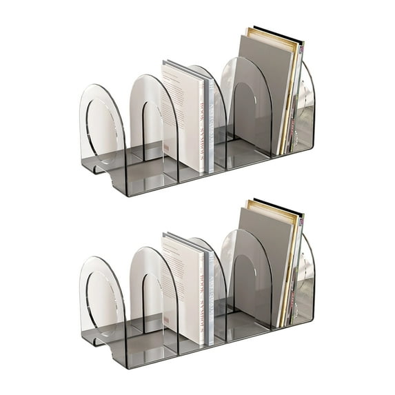 2Pcs Desk Bookend Clear Acrylic Book End 4 Section Book Organizers ...