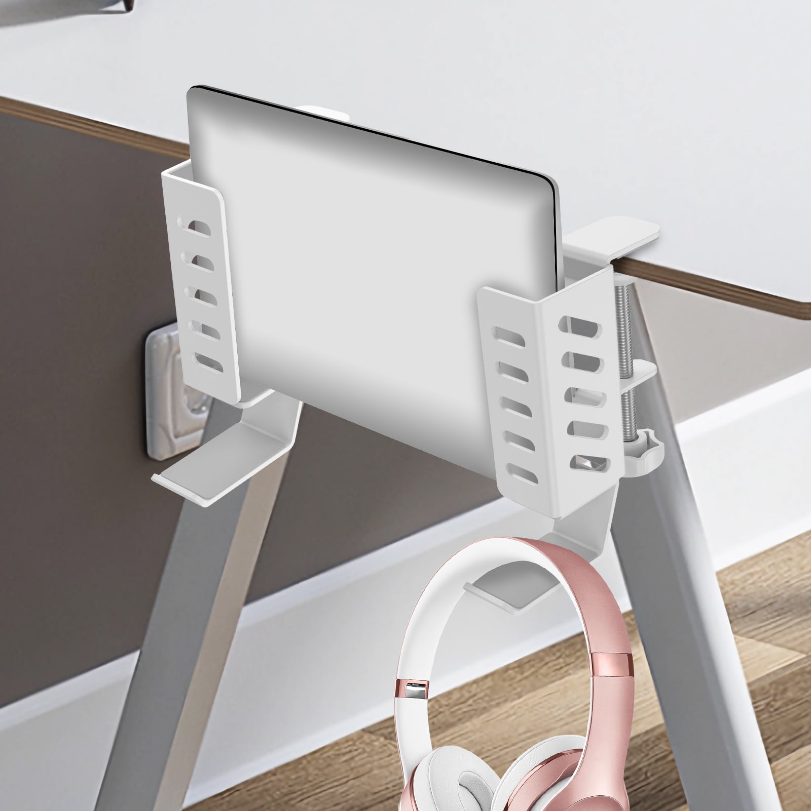 2Pcs Desk Side Vertical Laptop Stand No Drill Desk Side Laptop Mount ...