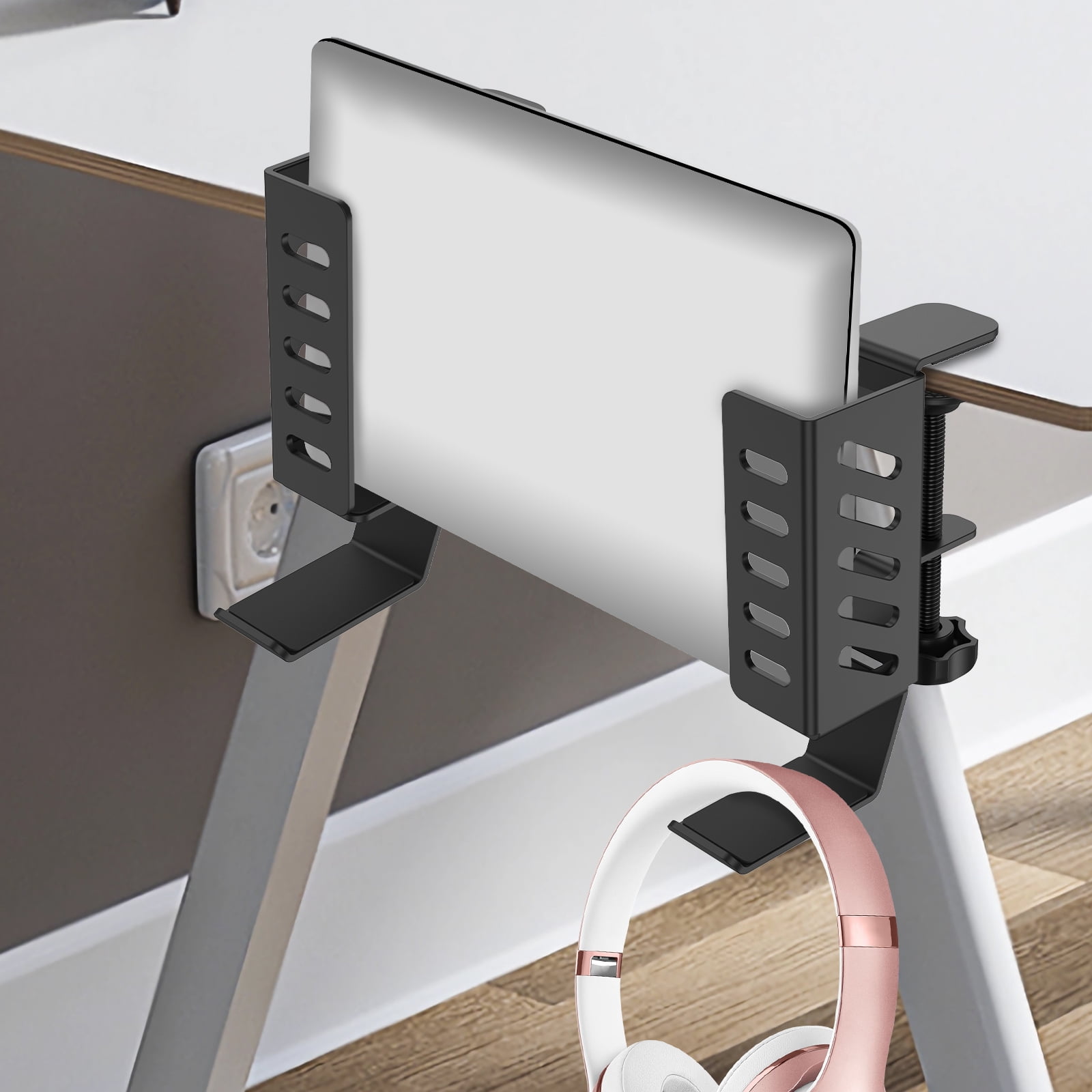 2Pcs Desk Side Vertical Laptop Stand No Drill Desk Side Laptop Mount ...