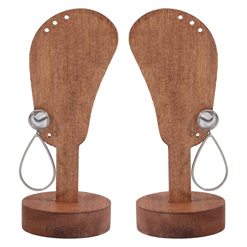 2Pcs Desktop Ear Shaped Wood Earrings Organizer Display Stands for ...