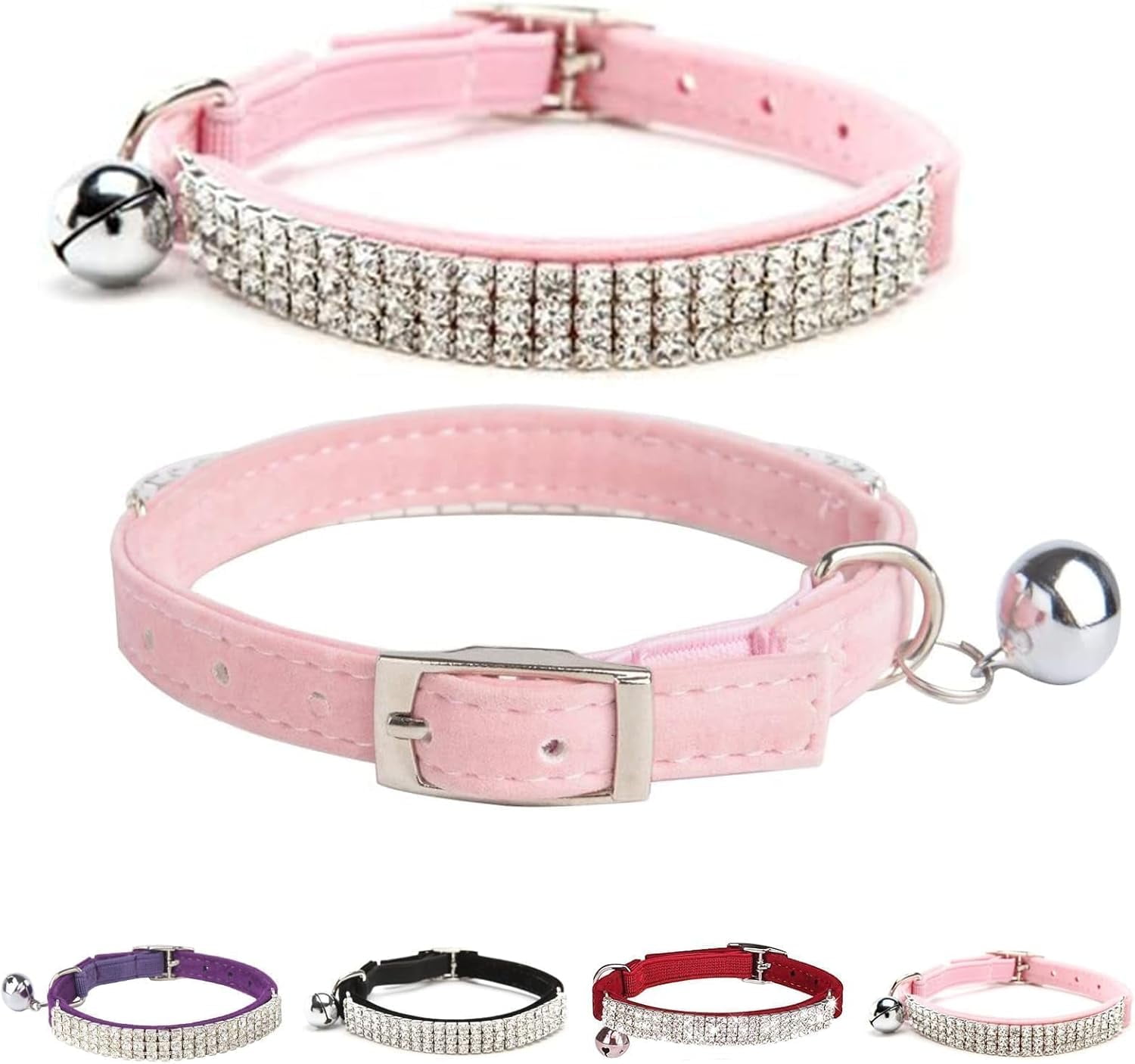 2Pcs Diamond Cat Collar, Adjustable Soft Velvet Leather Safe Collar ...