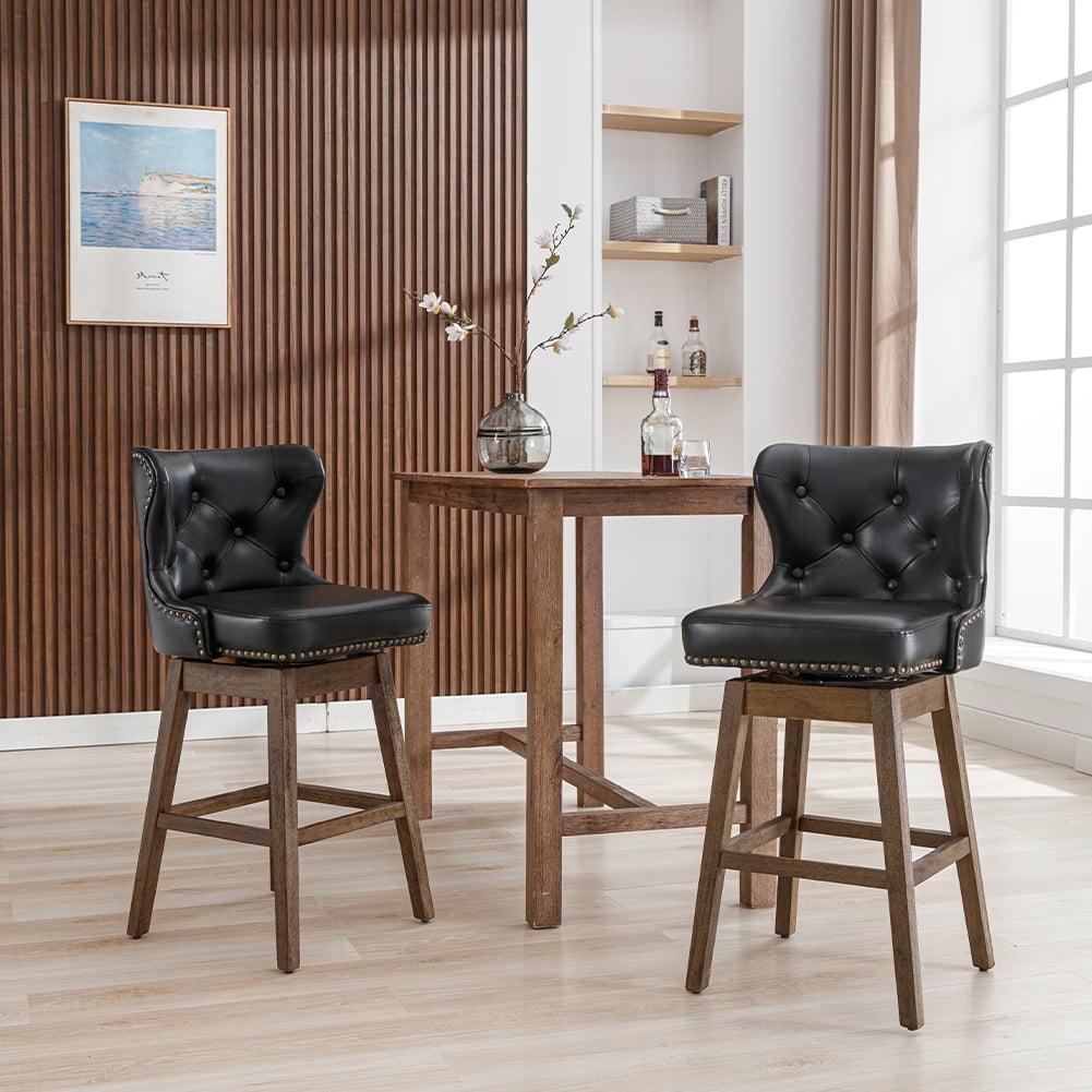 2Pcs Dining Room Counter Stools With Backrest Footrest 360 Degrees ...