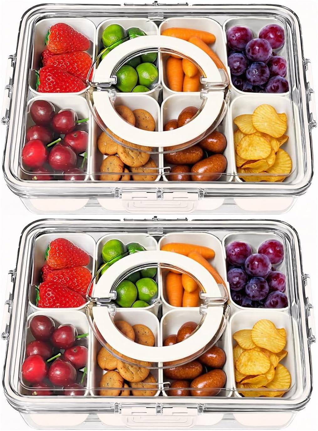 2Pcs Divided Serving Tray with Lid and Handle - Portable Snackle Box ...
