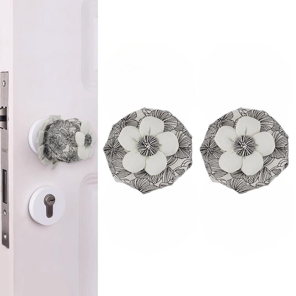 2Pcs Door Knob Cover Floral Door Knob Protector Reusable Round Cotton ...