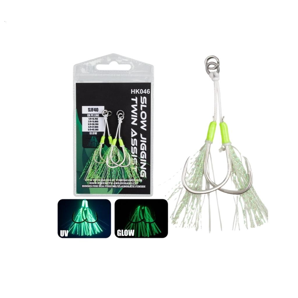2Pcs Double Fishing Assist Hook Luminously Small Size Jigs Jigging Hook ...