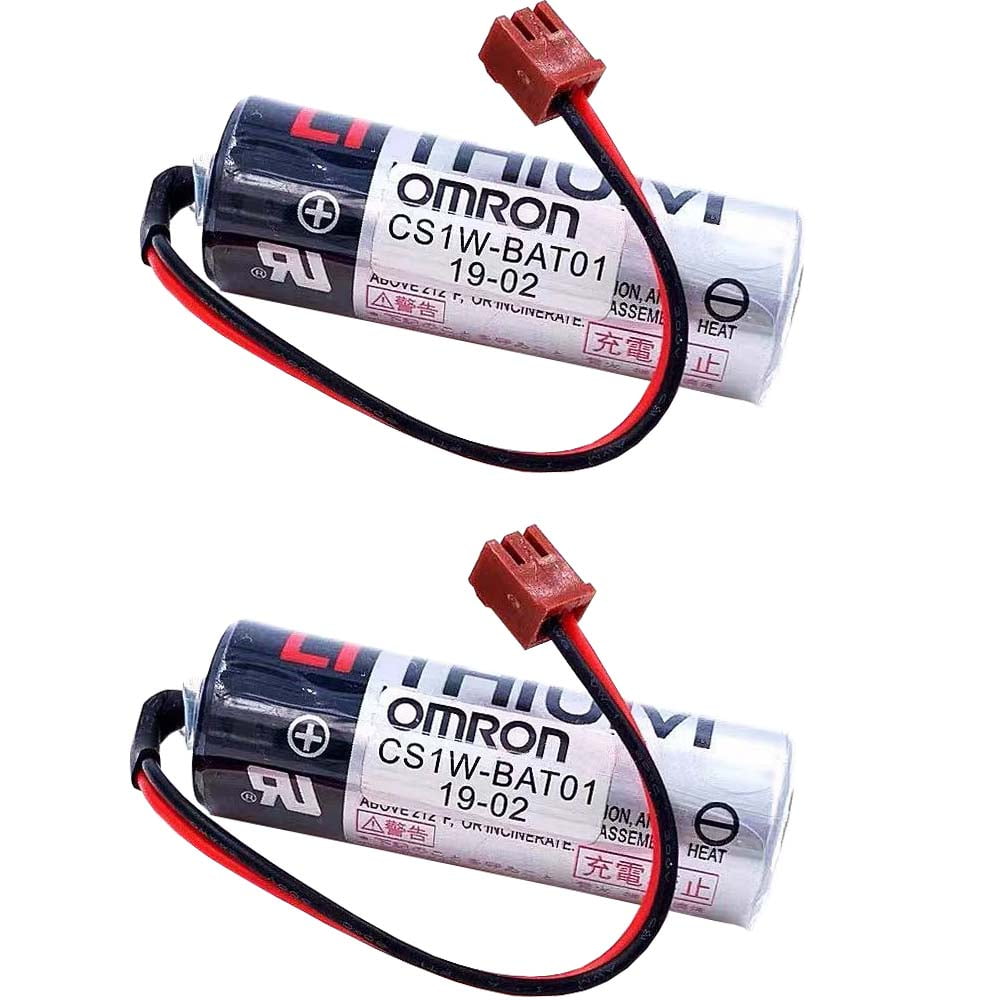 2Pcs ER17500V 3.6V Battery with smalii Brown Plug for Omron CS1W-BAT01 Industrial PLC Lithium ...