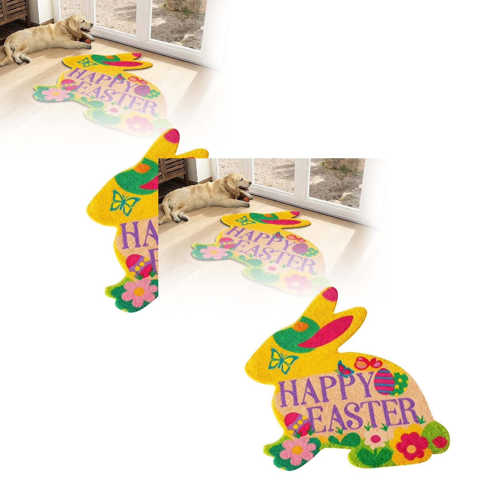 2Pcs Easter Decorations 2026 Easter Bunny Shaped Welcome Mat Absorbent Non Slip And Durable ...