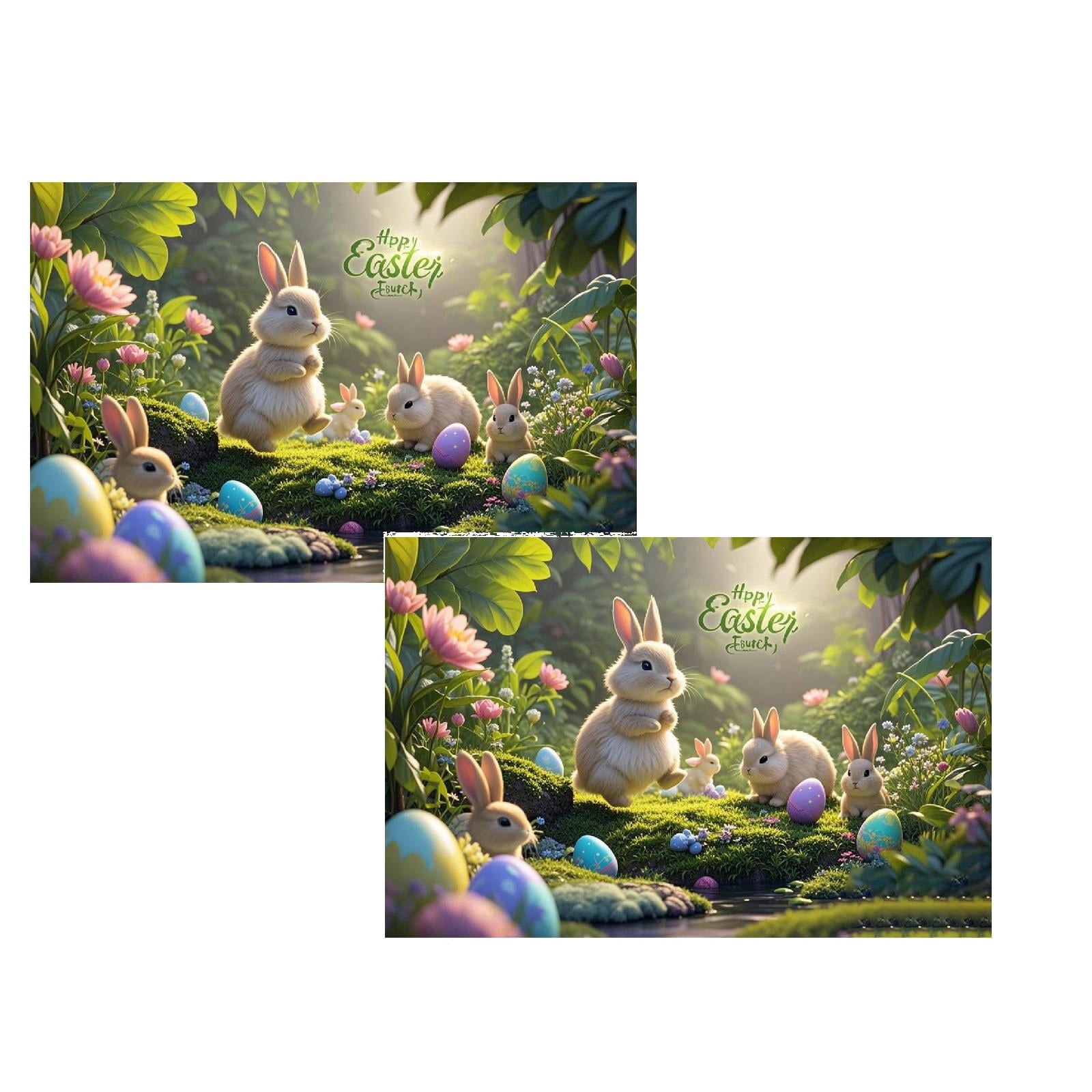 2Pcs Easter Decorations Easter Bunny Pattern Soft Velvet Carpet Festive ...
