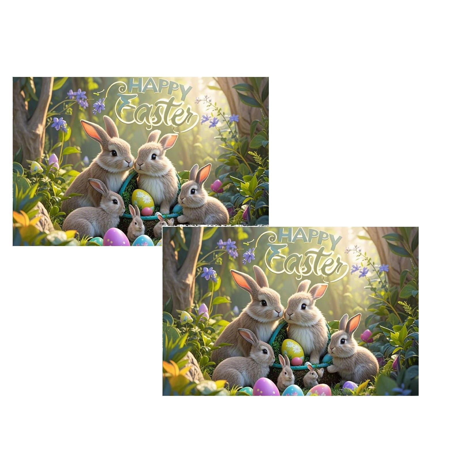 2Pcs Easter Decorations Easter Bunny Pattern Soft Velvet Carpet Festive ...