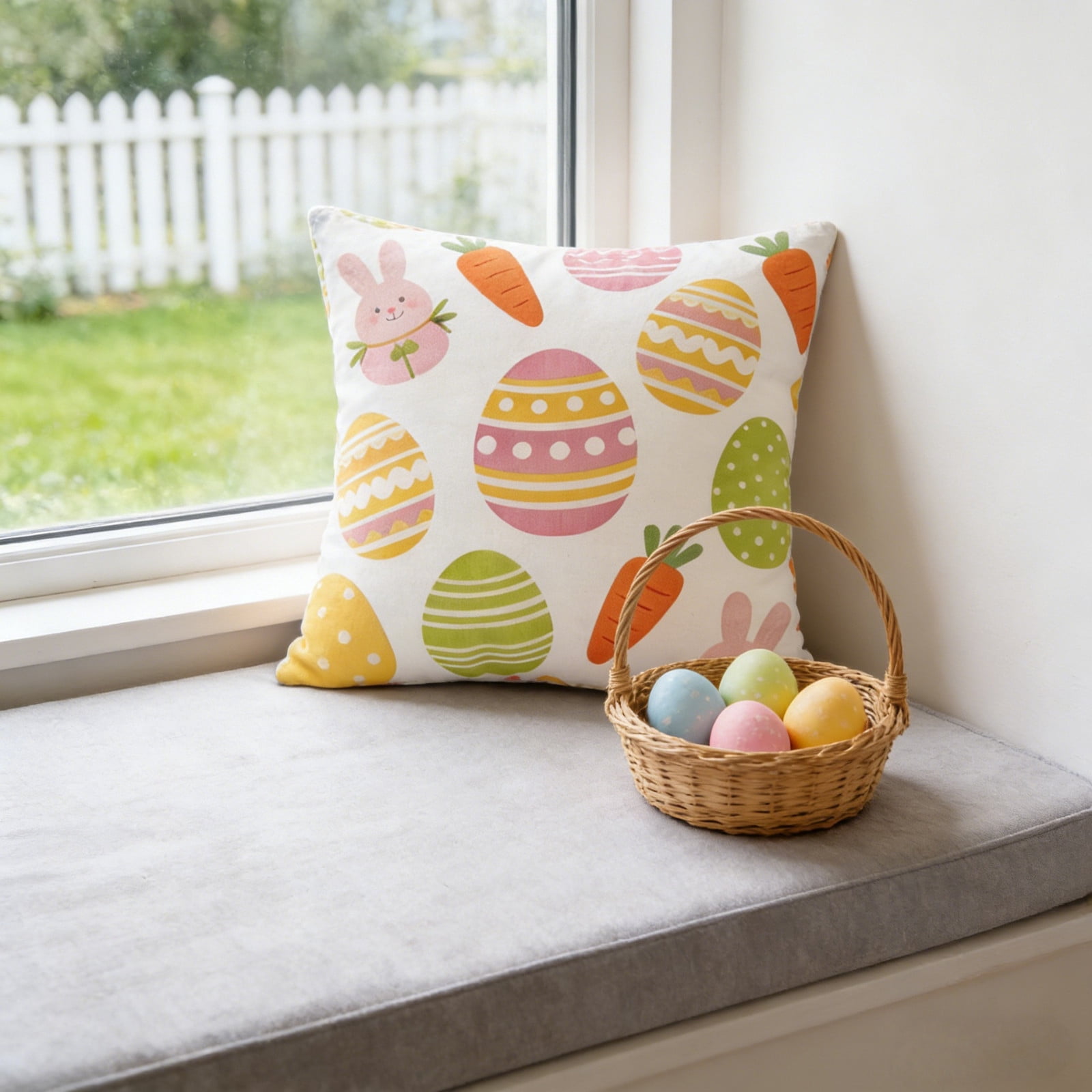 2Pcs Easter Pillow Cover, Kadlawus Easter Egg and Carrot Pillow Cover ...