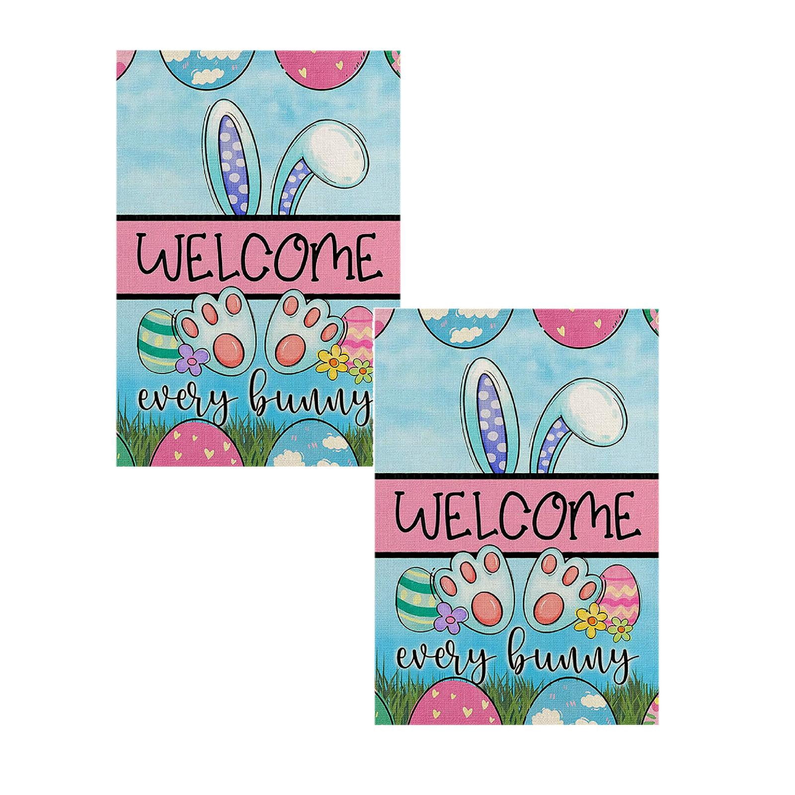 2Pcs Easter Rabbit Garden Flag 12X18 Double Burlap Easter Egg Floral ...