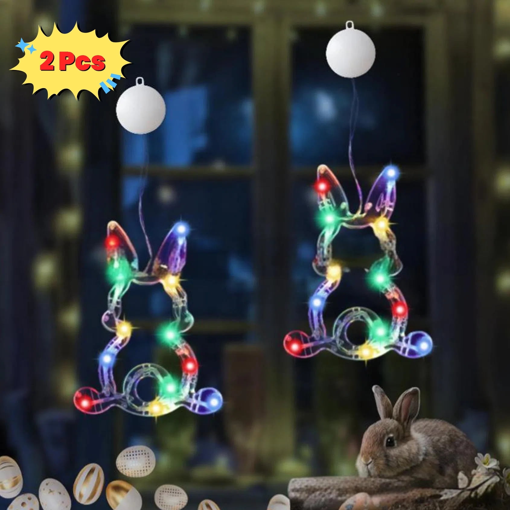 2Pcs Easter Window Lights Decor, LED Lighted Easter Bunny Spring Window ...