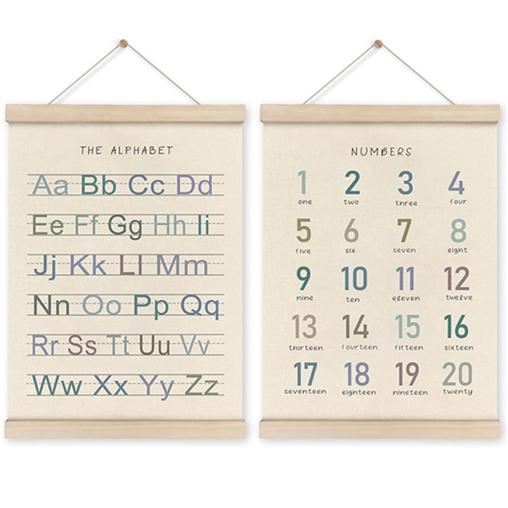 2Pcs Educational Posters with Wood Hanger Frame for Playroom Classroom ...