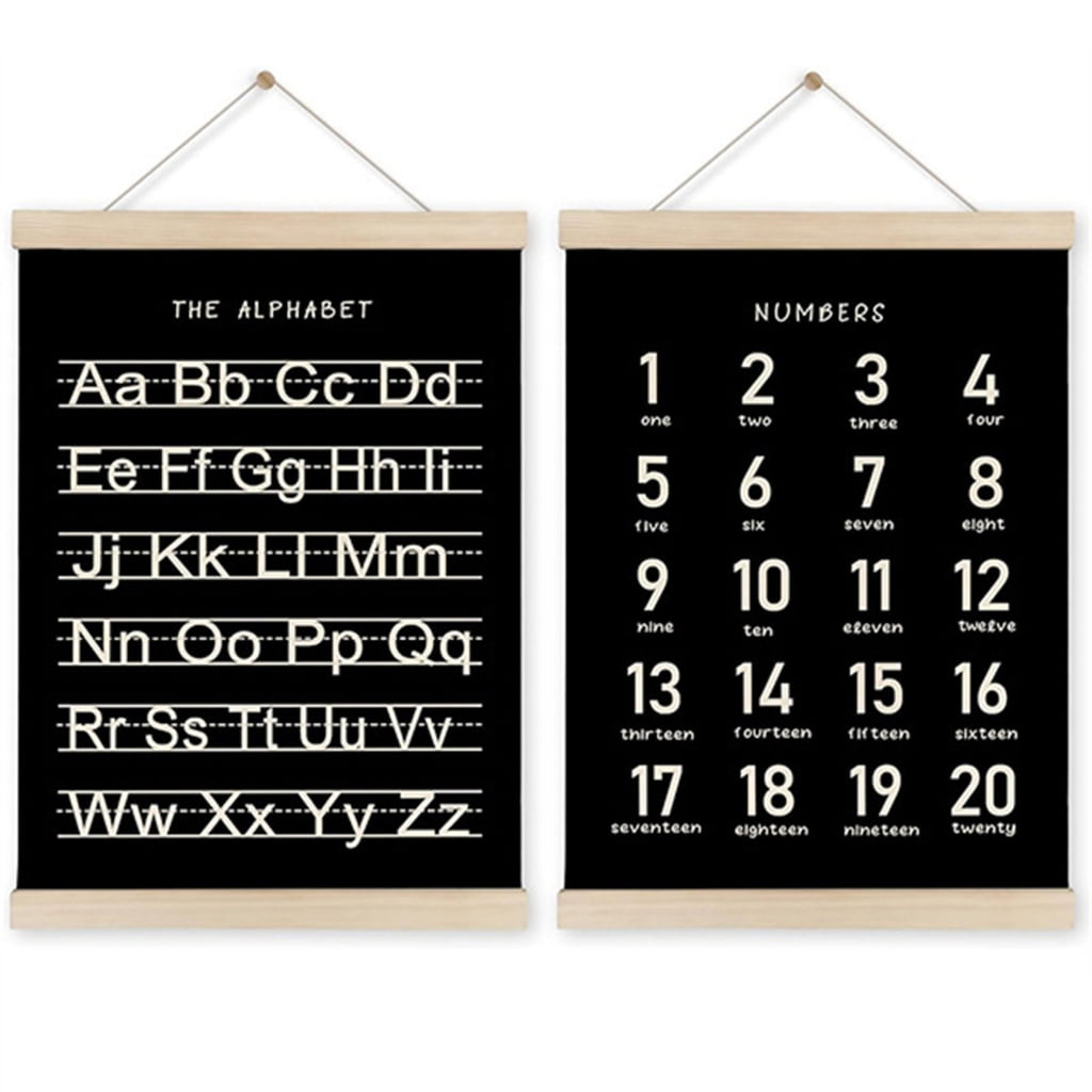 2Pcs Educational Posters with Wood Hanger Frame for Playroom Classroom ...