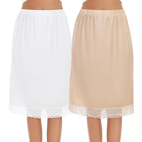2Pcs Elegant Satins Slip With Lace Trim Soft Polyester Perfect Fit ...