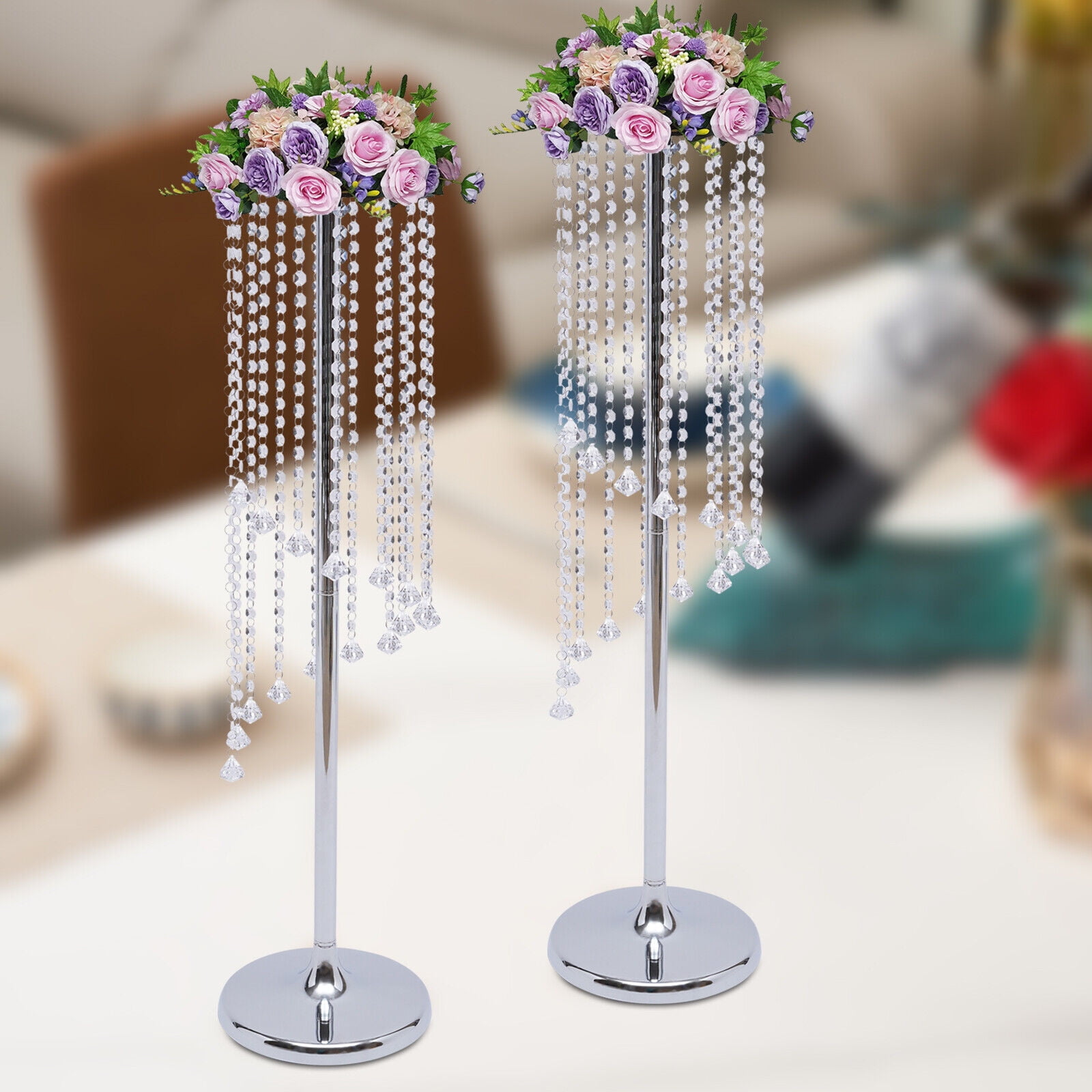 2Pcs Elegant Wedding Event Centerpieces Flower Vases Desktop Silver 35. ...