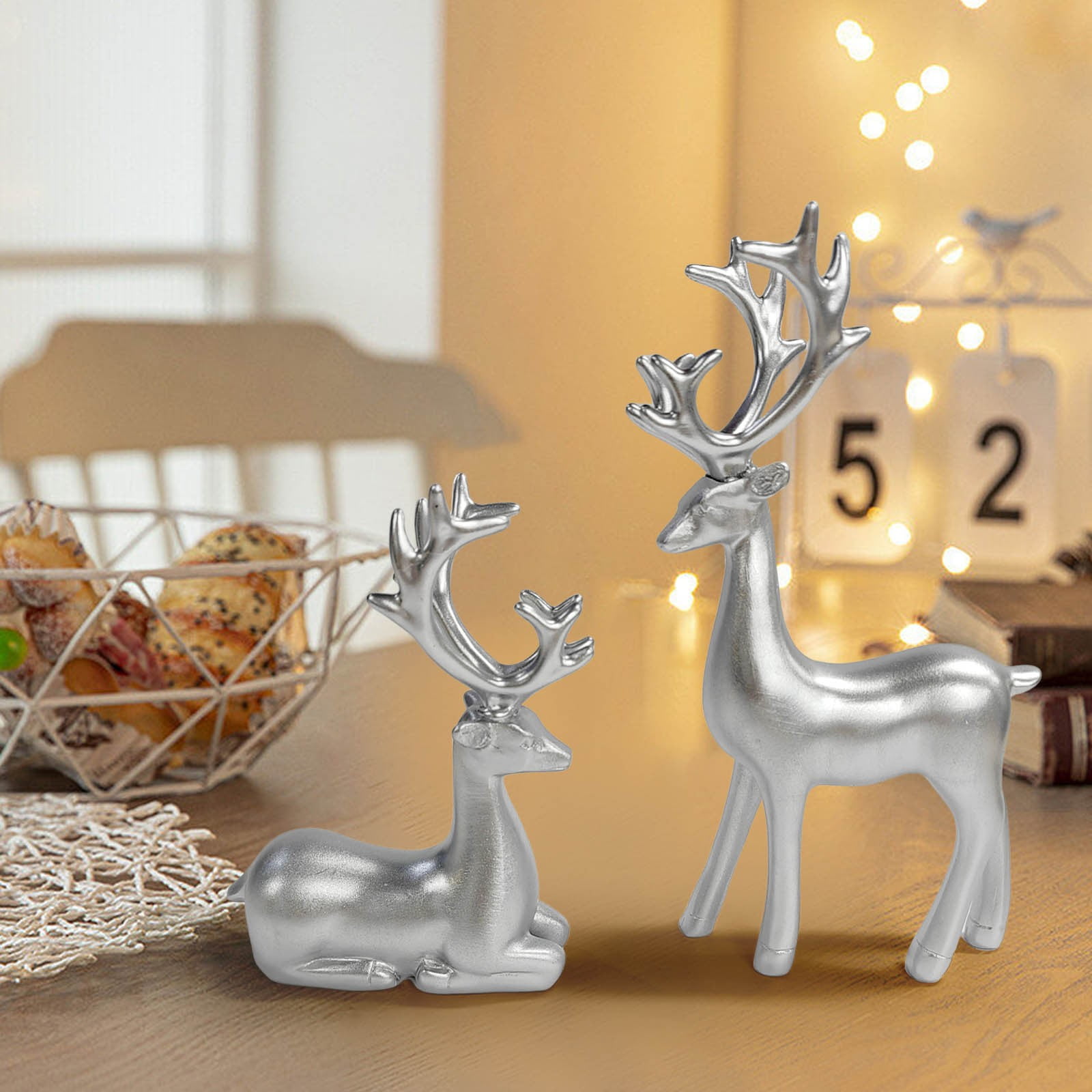 2Pcs Elk Deer Statue Reindeer Figurines Resin Sculpture Living Room ...