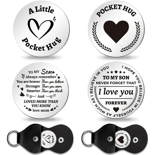 2Pcs Encourage Pocket Hug Token to Son with Key Chains Flat Round ...