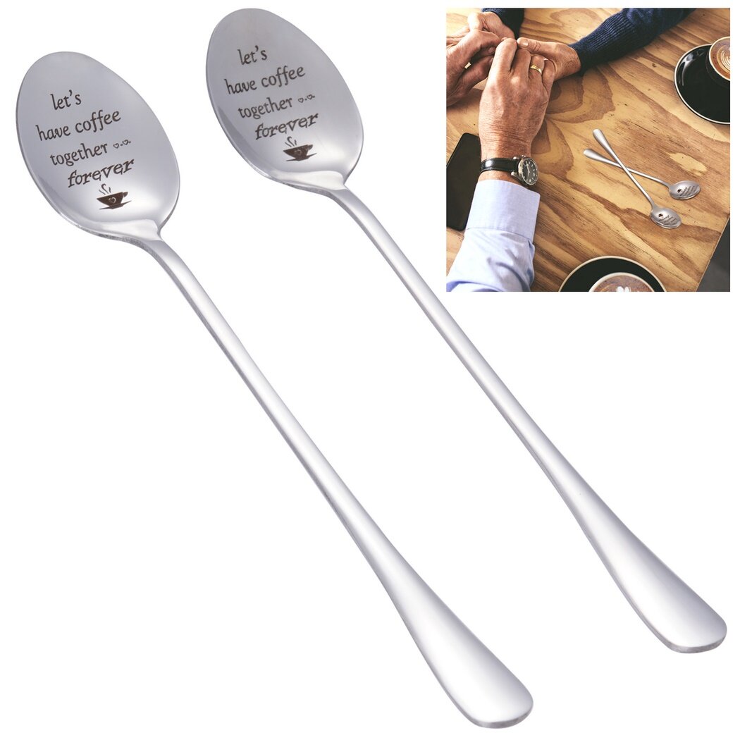2Pcs Engraved Coffee Couple Spoons, Let's Have Coffee Together Forever ...