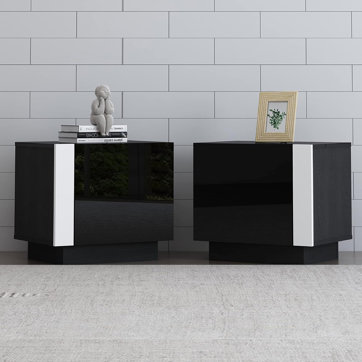 2Pcs Entertainment Center Side Table Set With Storage, Modern High ...