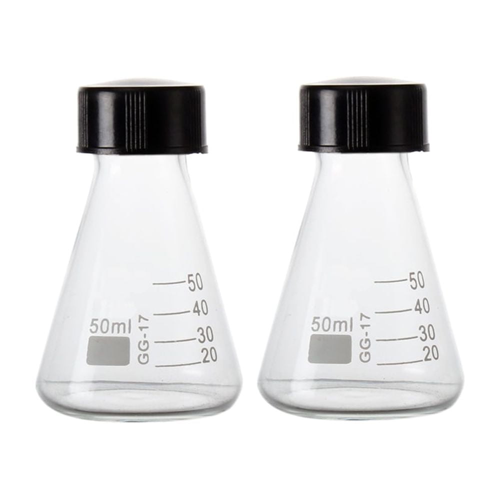 2Pcs Erlenmeyer Flask with Black Screw Cap, 1.7oz 100ml, Borosilicate ...