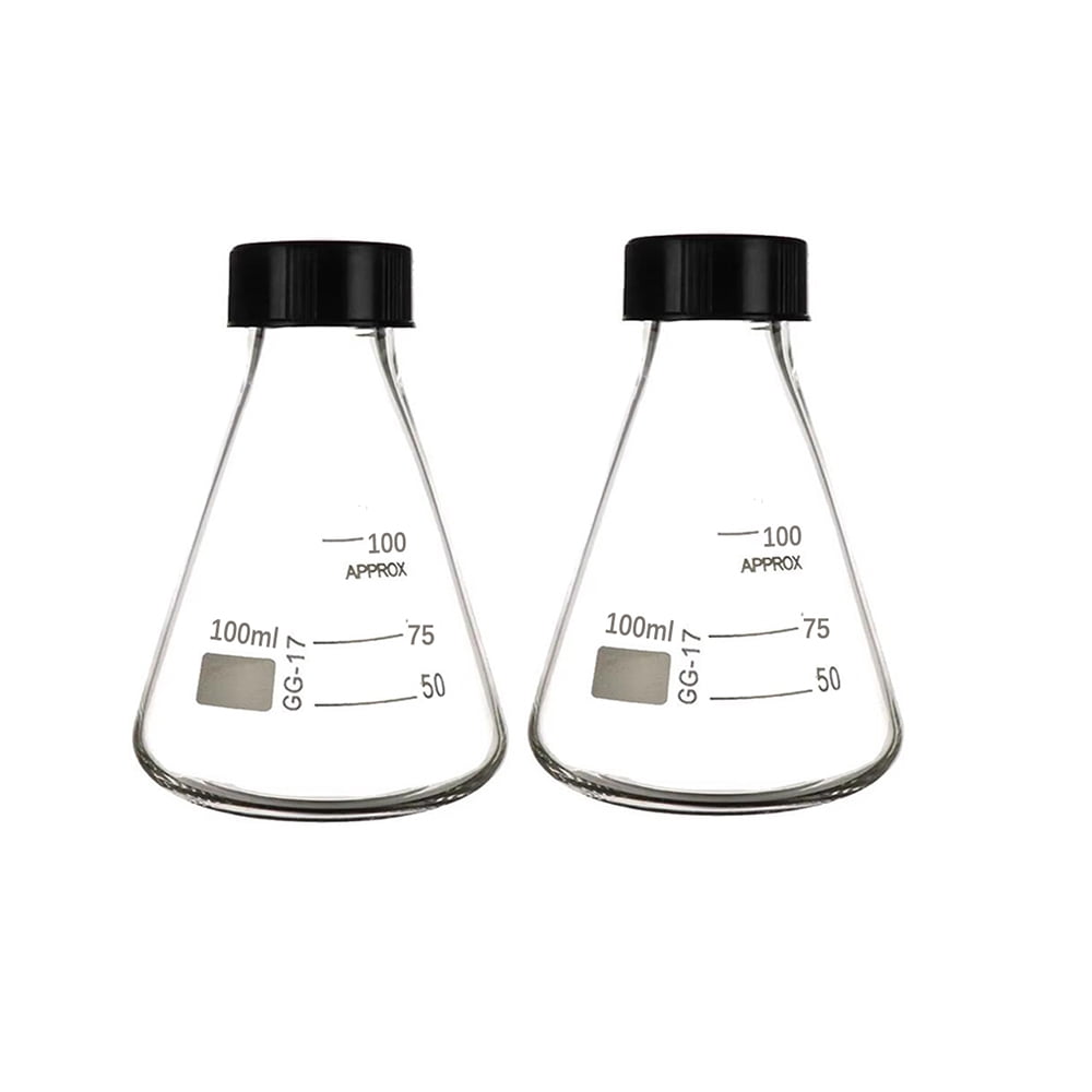 2Pcs Erlenmeyer Flask with Black Screw Cap, 3oz 100ml, Borosilicate ...