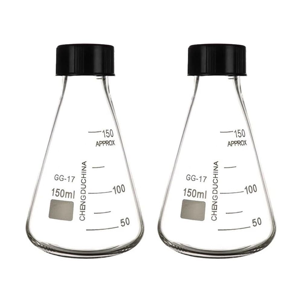 2Pcs Erlenmeyer Flask with Black Screw Cap, 5oz 150ml, Borosilicate ...