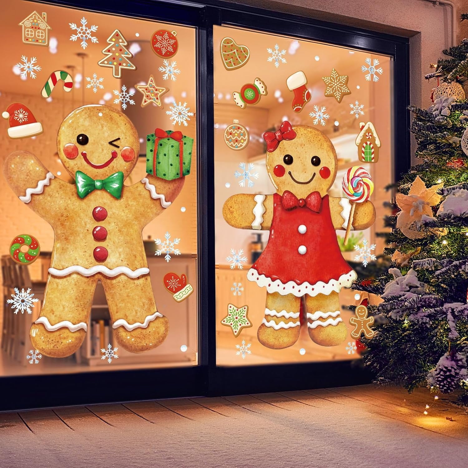 2Pcs Extra Large Christmas Gingerbread Man Boy Girl Windows Clings ...