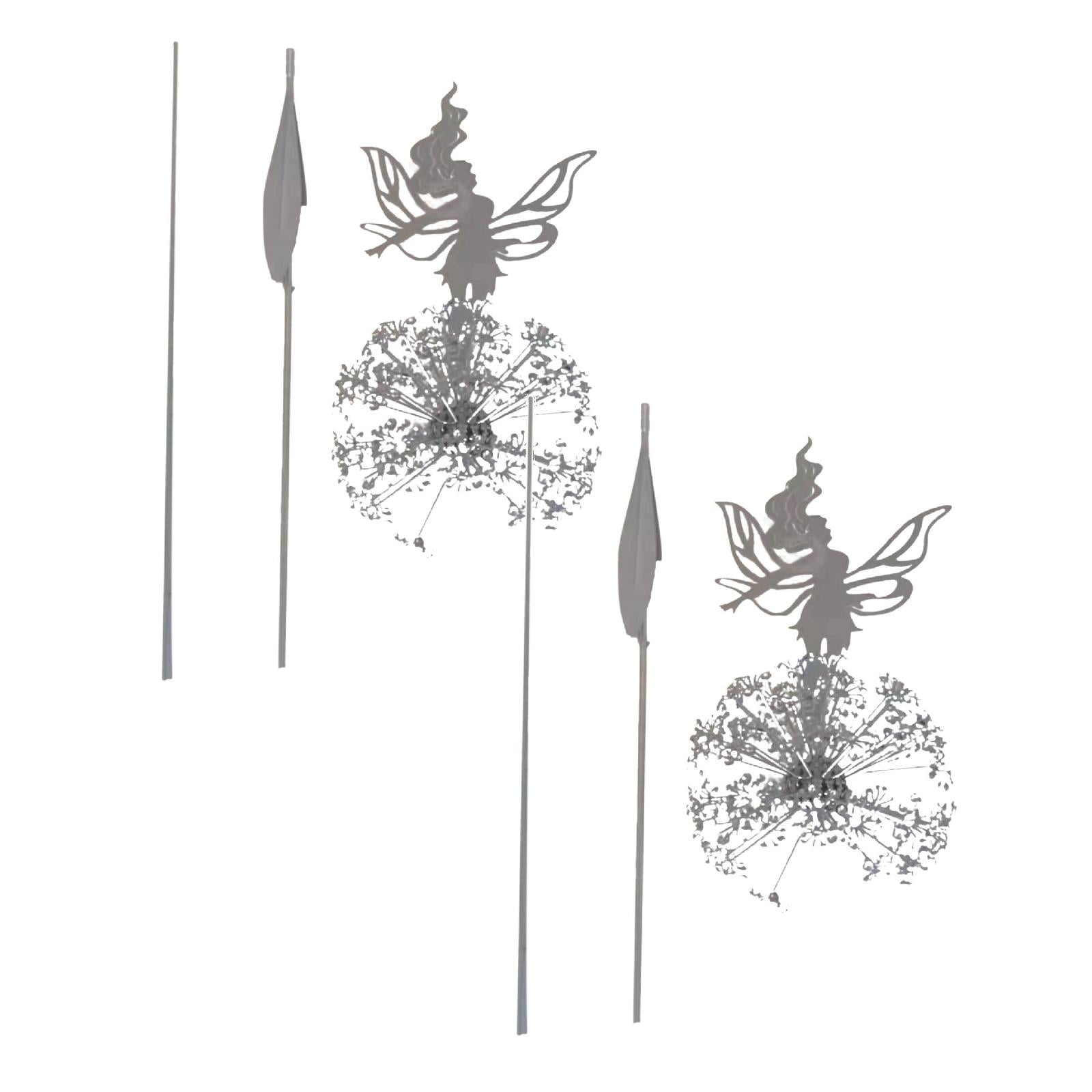 2Pcs Fairies Wire Dandelion Stainless Garden Art Sculpture Steel Fairy ...