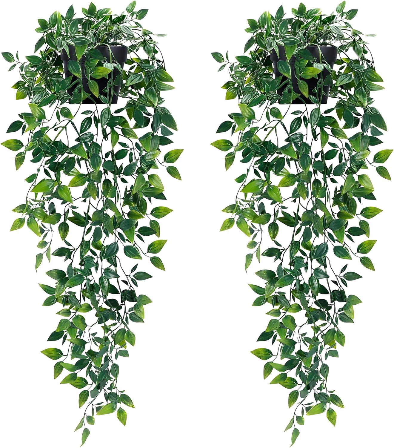 2Pcs Fake Hanging Plants with Pot Deep Green Eucalyptus Leaves UV ...