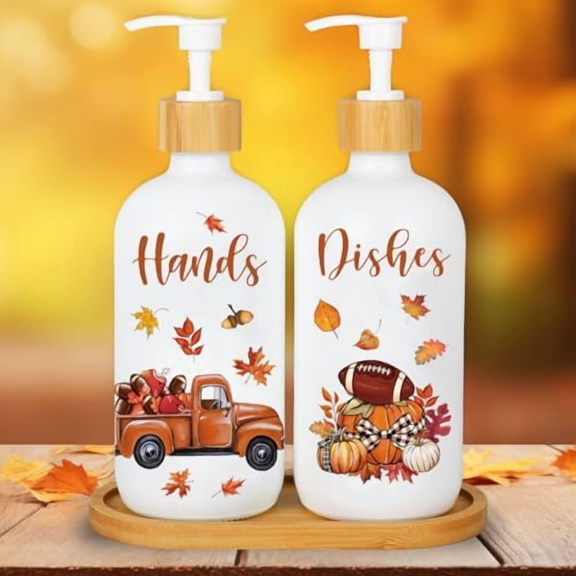 2Pcs Fall Soap Dispenser Football Truck Pumpkin Leaves Glass Dispenser ...