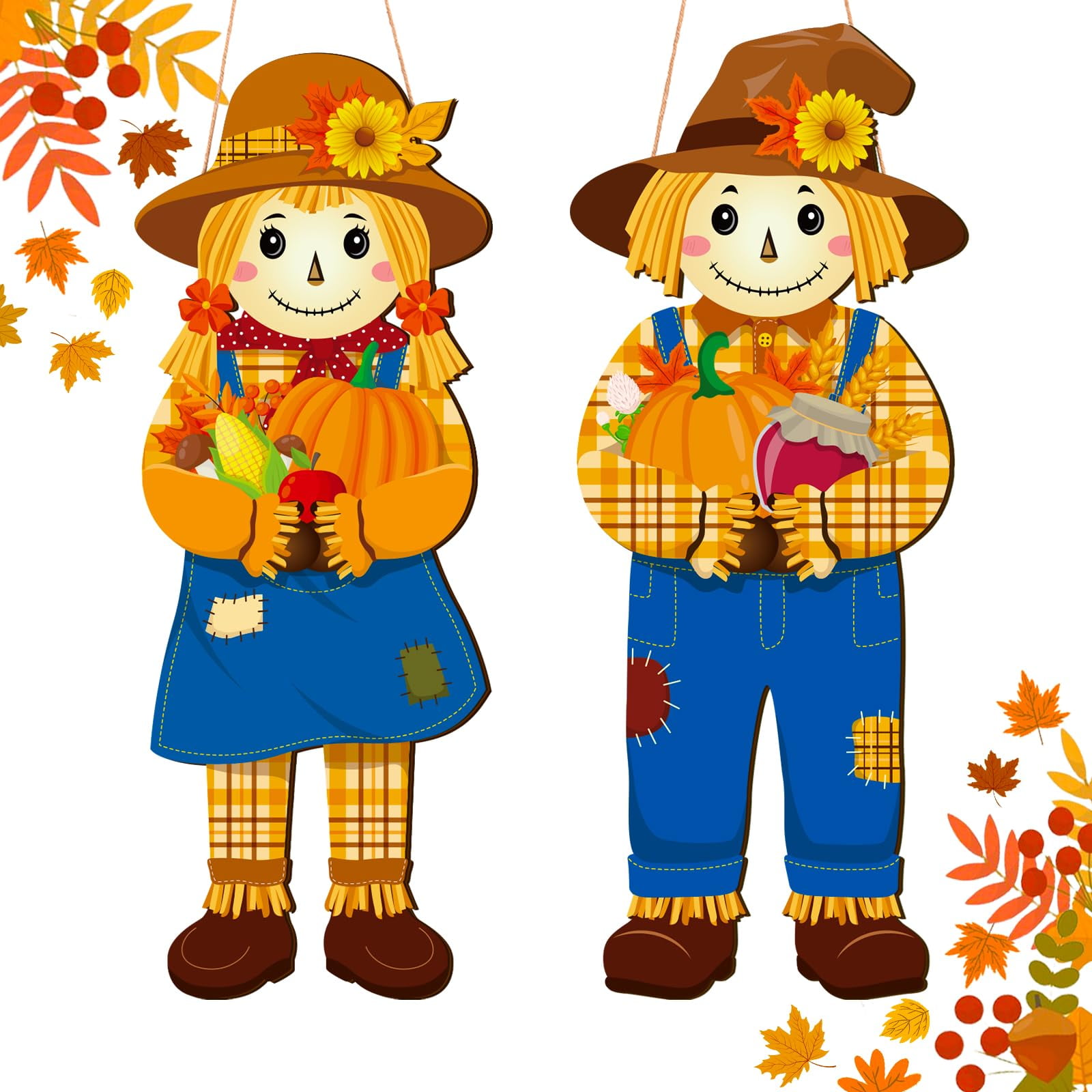 2Pcs Fall/Thanksgiving Scarecrow Sign Decorations Outdoor for Front ...