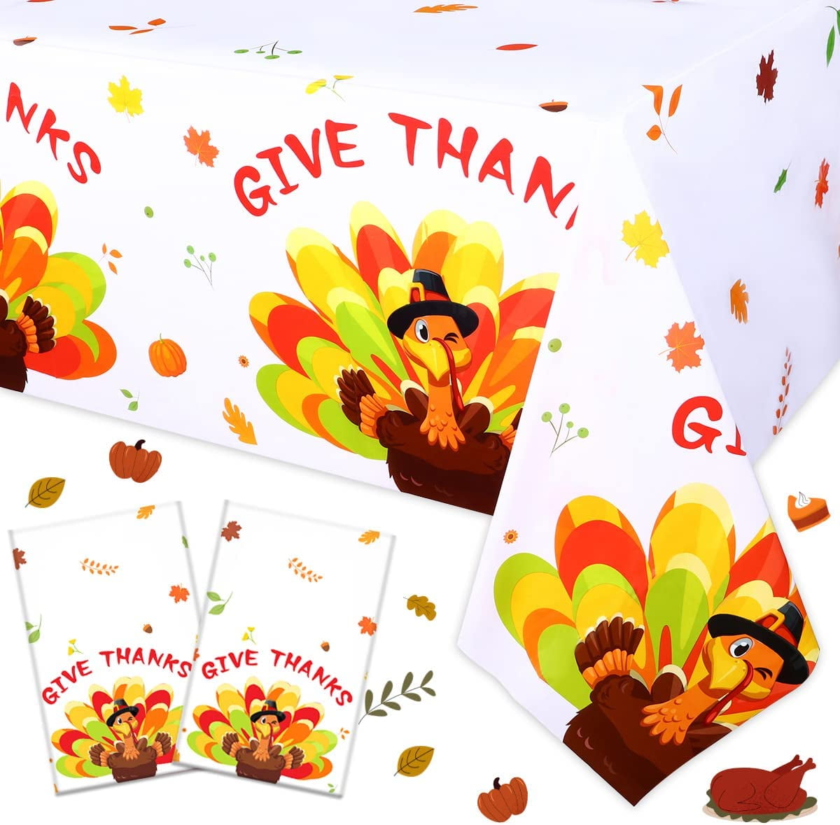 2Pcs Fall Thanksgiving Tablecloth Maple Leaf Turkey Pumpkin Table Cover ...