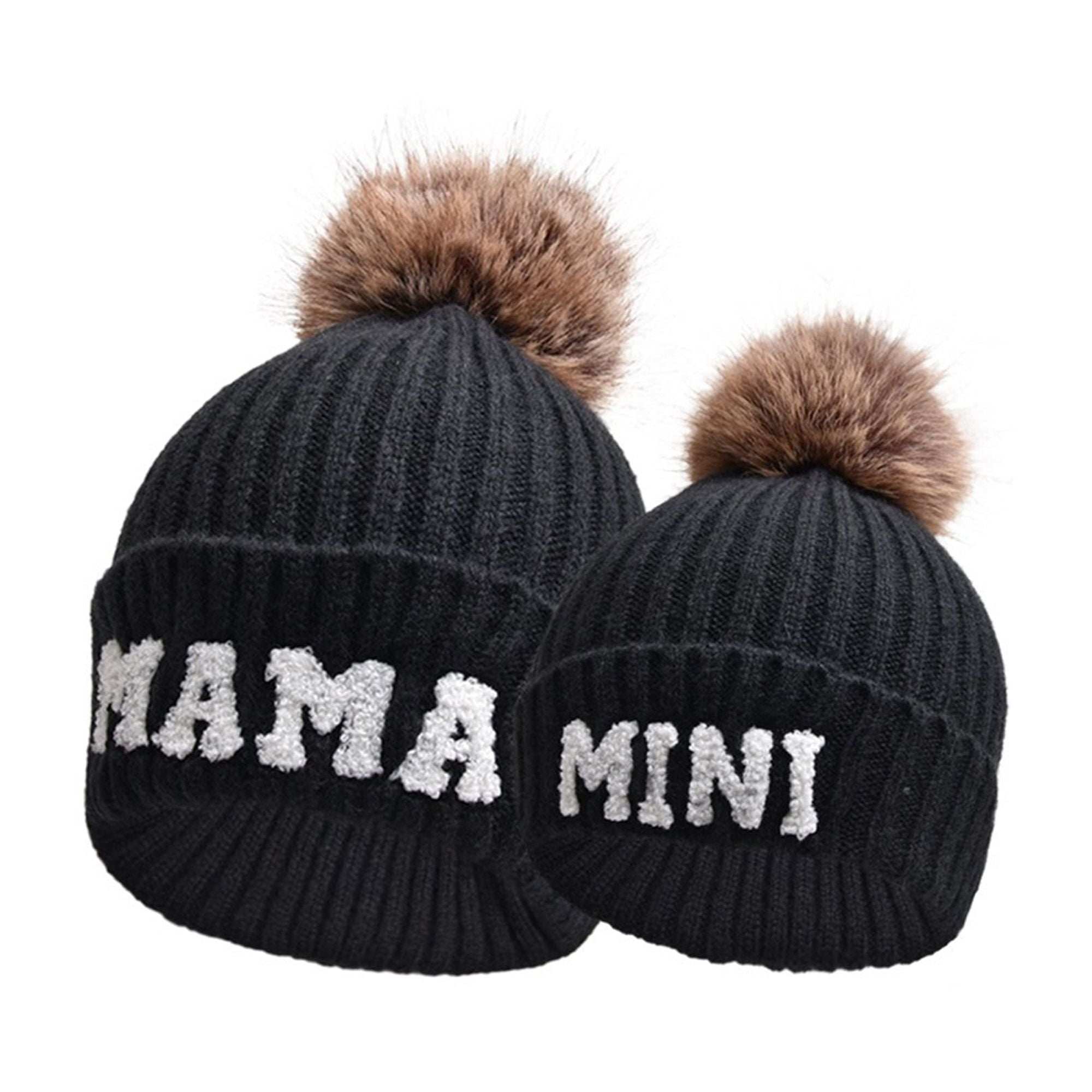 2Pcs Family Matching Crochet Caps, Mother Kids Beanie Hats Winter Warm ...
